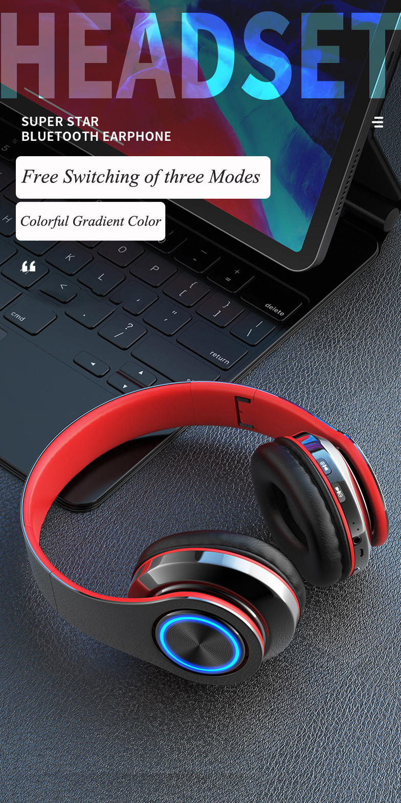 Wireless Bluetooth Headphones Colored LED Lights Gaming OverEar Headset ...