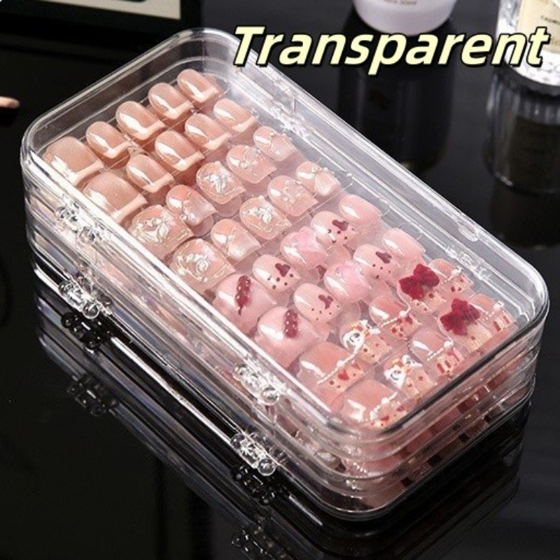 Homsa 3-Fold Nail Storage Box - Transparent Dustproof Visible Display ...