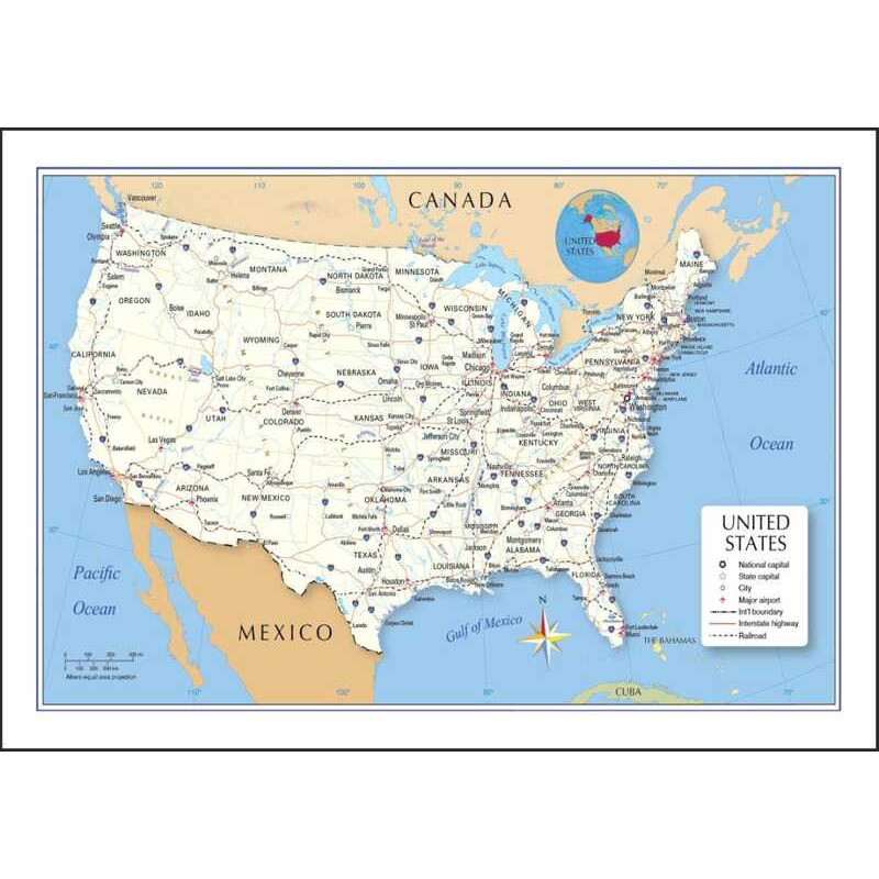 USA Detailed Political Map Waterproof A4 Laminated Chart 3 Abb1a 531 ...