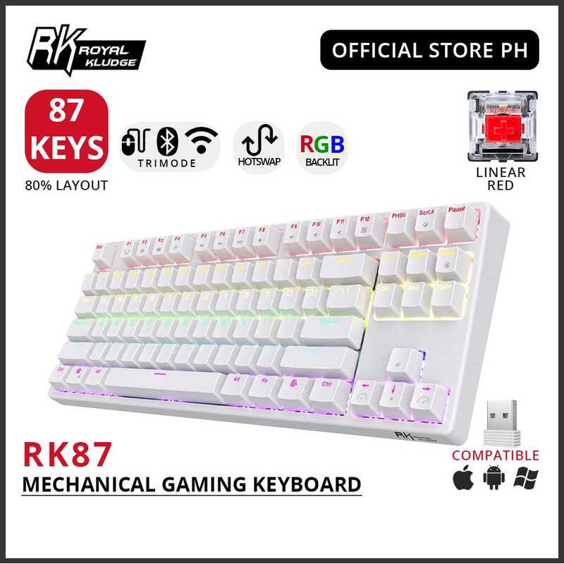RK ROYAL KLUDGE Rk87 RGB TKL Compact Mechanical Gaming 2.4G Wireless ...