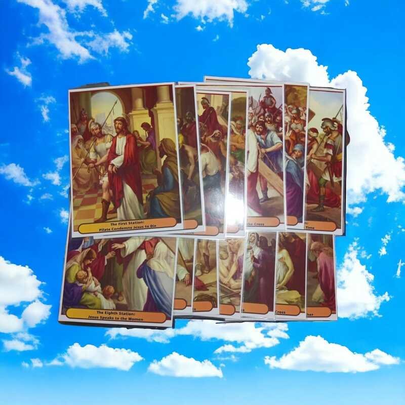 14 STATIONS OF THE CROSS (14 Pcs. Set) LAMINATED ENGLISH TAGALOG ...