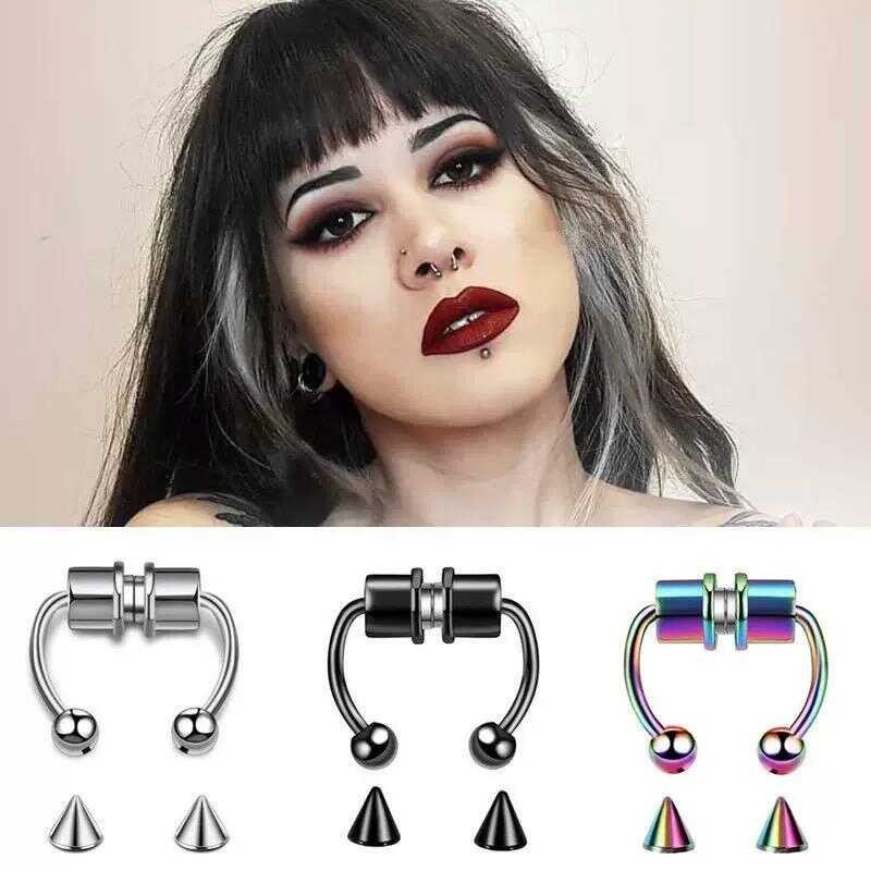 Cod【Alucky】Septum Stainless Magnet False Ring Horseshoe Shape Titanium ...