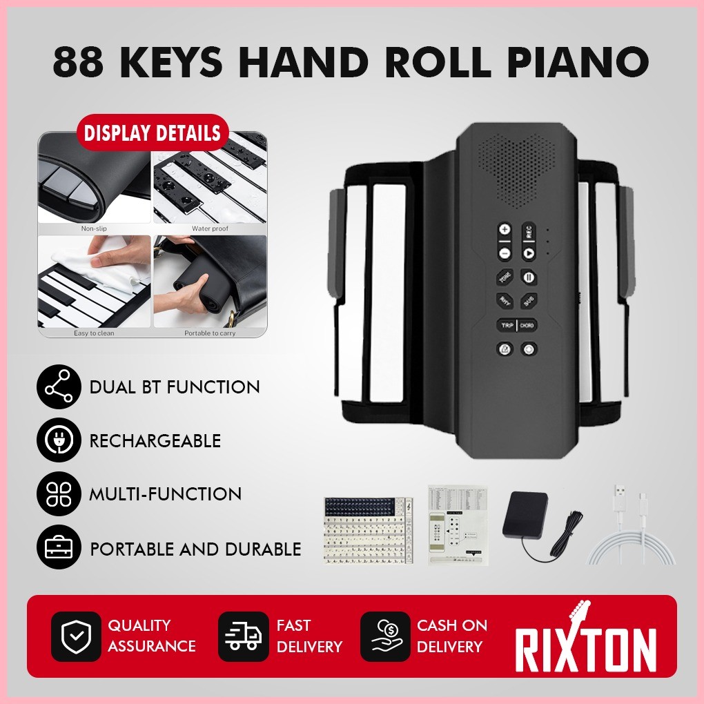 RIXTON Portable Electronic Keyboard 88 Keys Hand Roll Piano Built-in ...