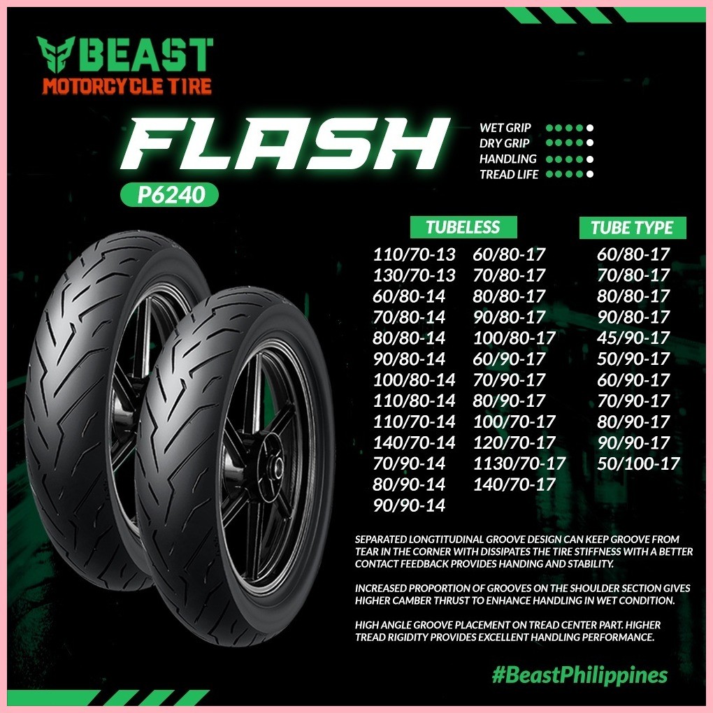 Beast Flash P6240 Tubeless Tire 13-14-17" (inches) OriginalTire w/Free ...