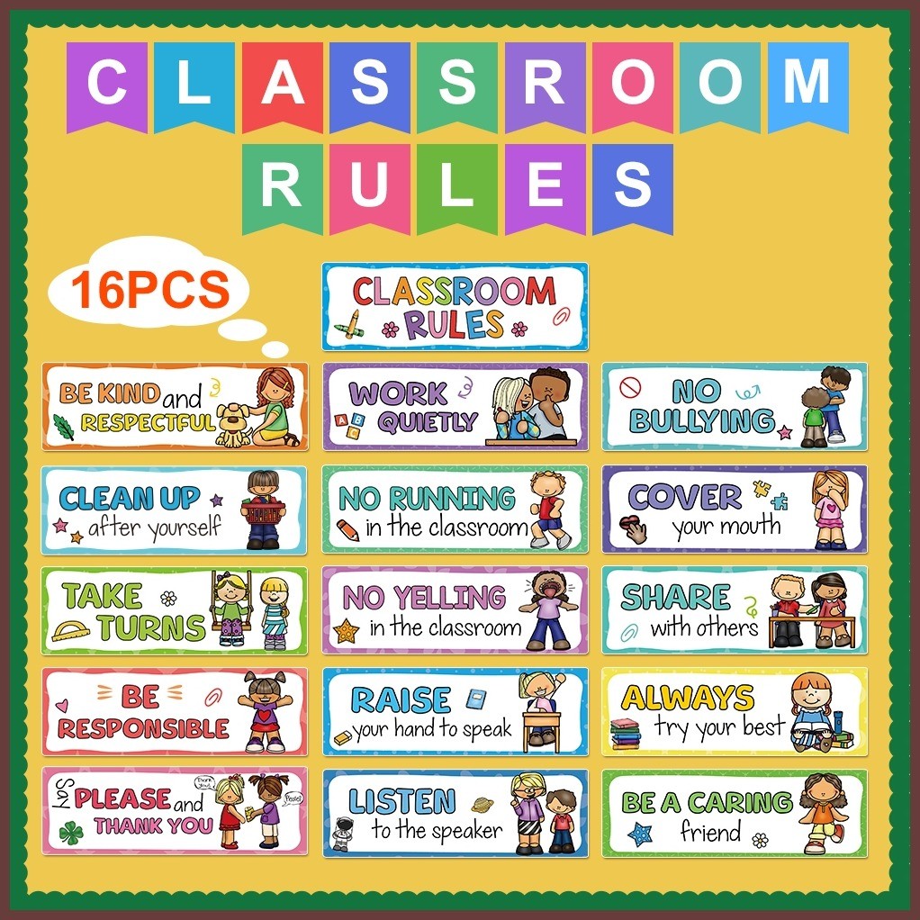 ∠ 16Pcs Classroom Rules Educational Poster for Kids Homeschool Bulletin ...