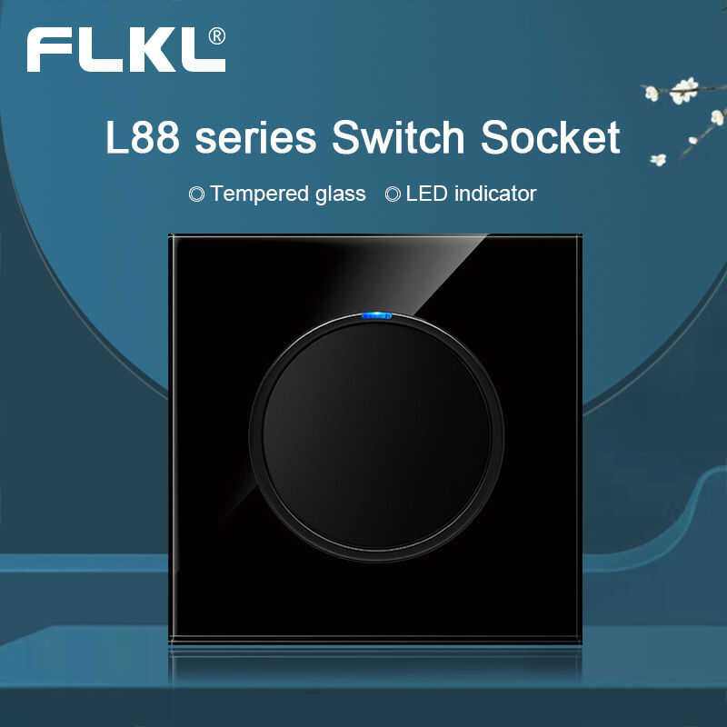 FLKL Black Wall Switch Glass Panel 13Amp Modern Lighting Universal 3 ...