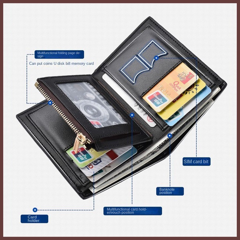 ☑ ≈ New Men's Wallet Korean Business Multi Card Slots Wallet Zipper ...