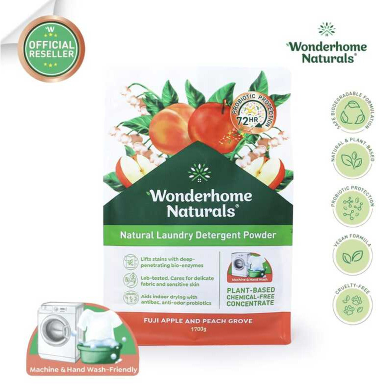 Wonderhome Natural Laundry Detergent Powder Eco Pouch 1.7 KG Fuji Apple ...
