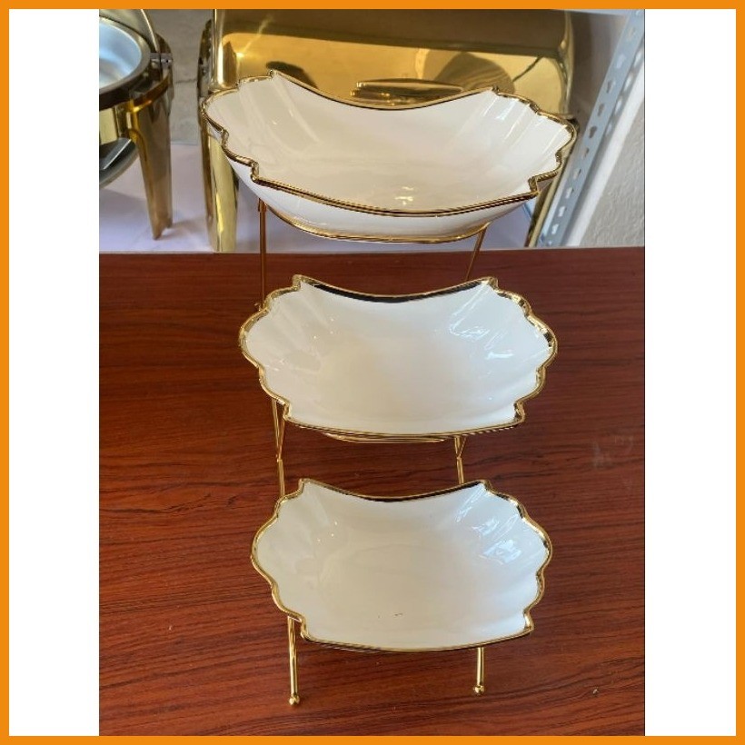 YLA - FLAT BOWL w/ GOLD LINING 3-TIER BUFFET SERVER FOR BUFFET ...