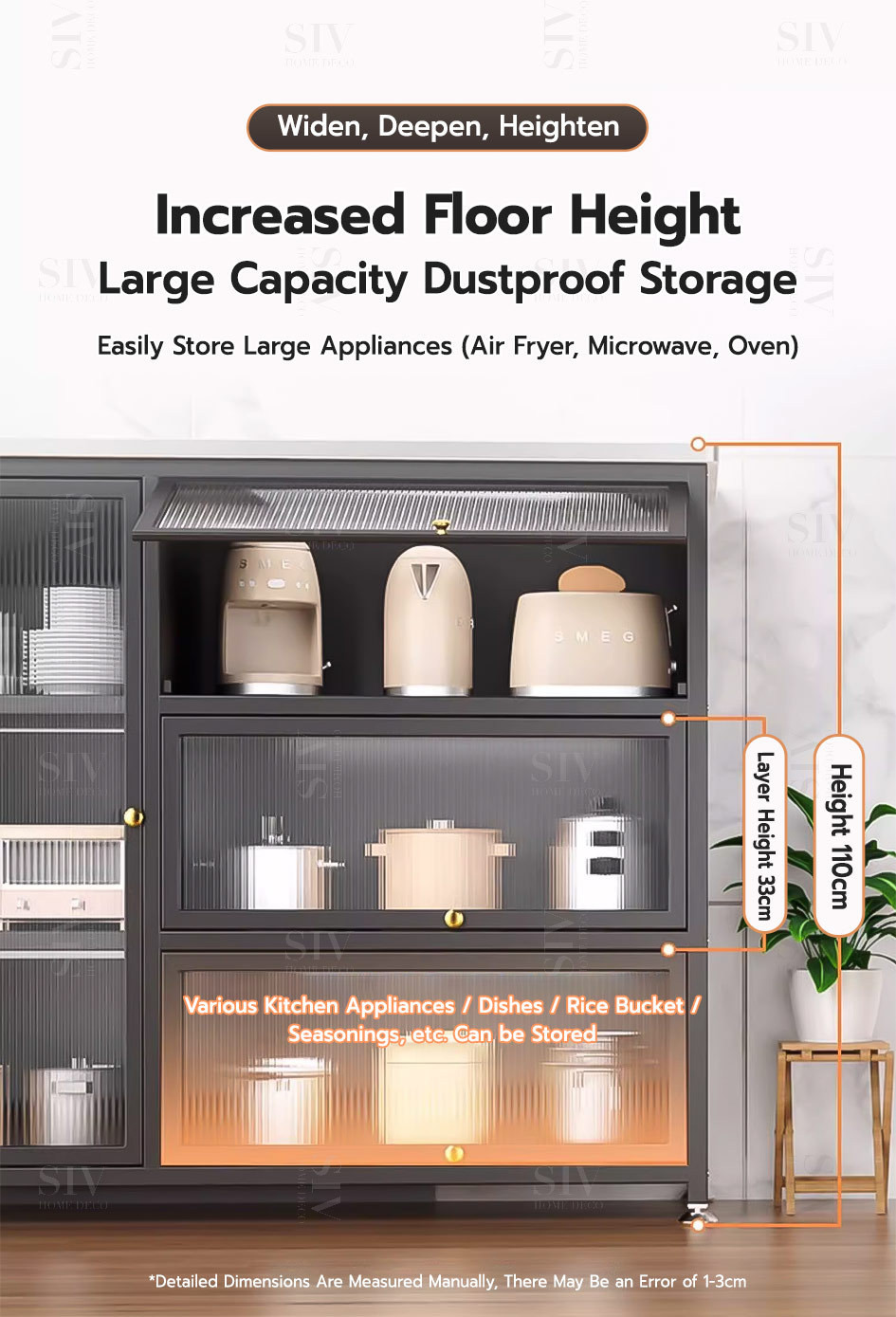 【Marble Tabletop】SIV Kitchen Island Cabinet Metal Sideboard Pantry ...