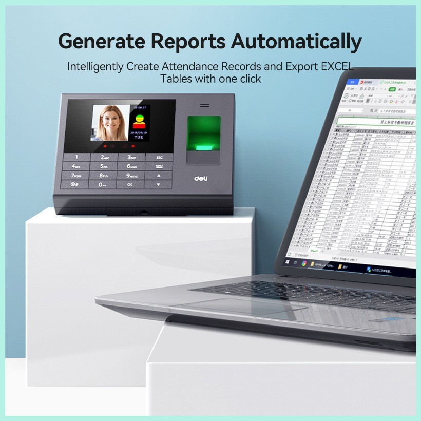 Deli E3765 Face Attendance Biometric Office Fingerprint Scanner Machine ...