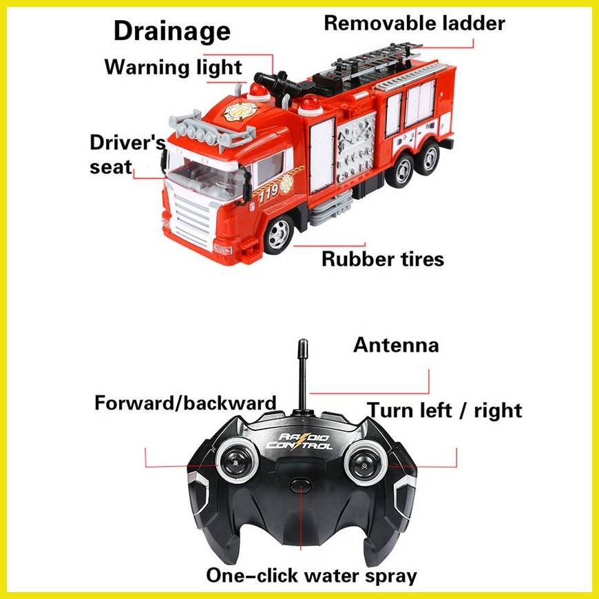 RC Water Spray Fire Truck Remote Control Water Jet Fire Truck Remote ...