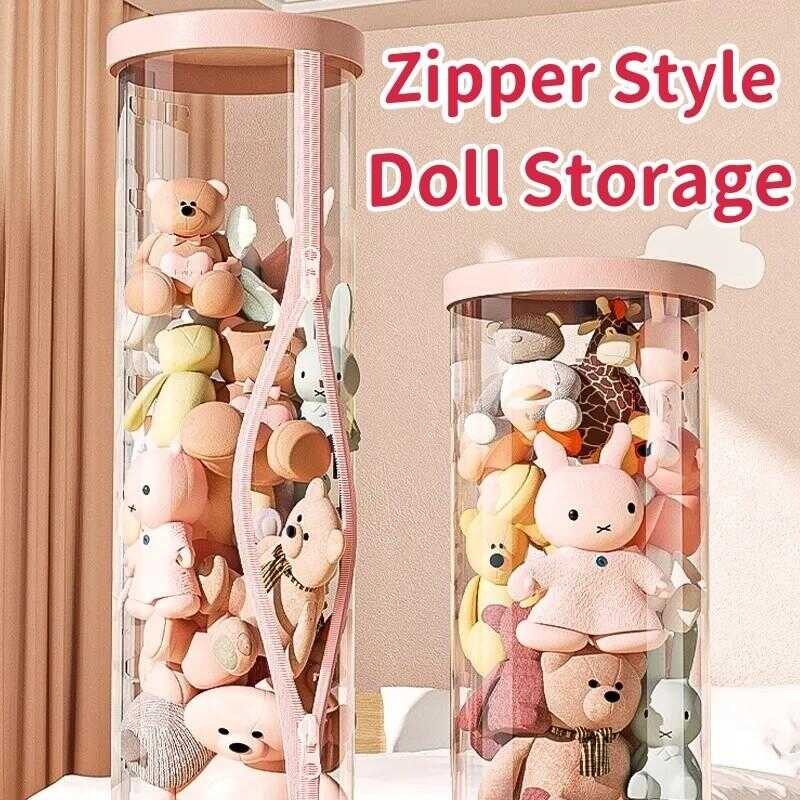 Zipper Style Plush Bucket Doll Transparent Box Children's Cylindrical ...