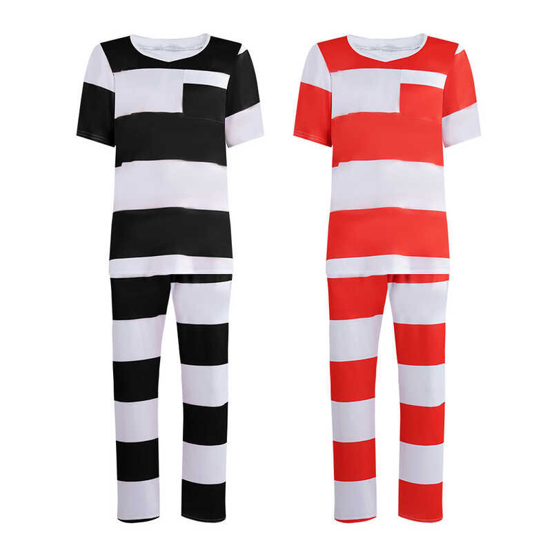 2025 New Halloween Prison Striped Prisoner Uniform Cosplay Adult ...
