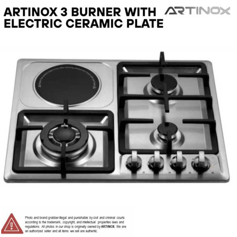Cooktop Hybrid 4 Burner Built In/Free Standing Hob 3 Gas LPG Burners ...
