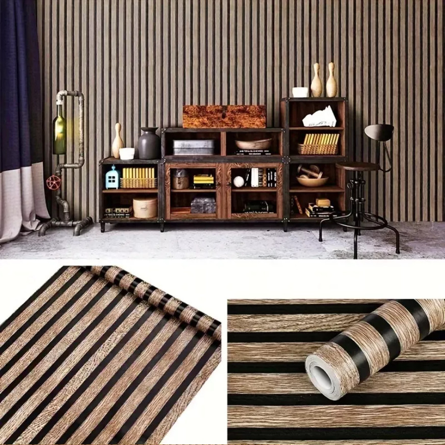 45cm*3m Stripe Wood Pattern Design Wallpapers PVC Waterproof Self ...