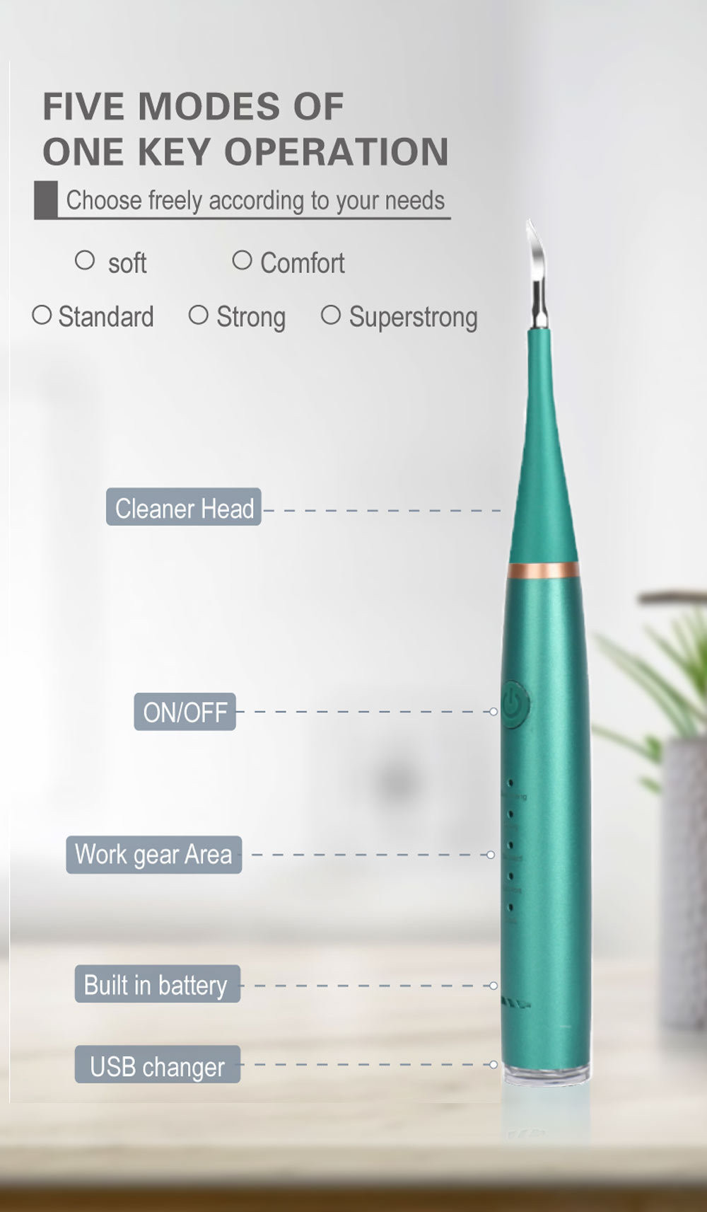 Portable Electric Tooth Cleaner with 5 Adjustable Modes and 2 ...