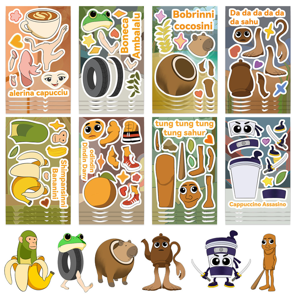 Diy Stickers Tung Tung Tung Sahur Make A Face for Kids Gifts 8pcs ...