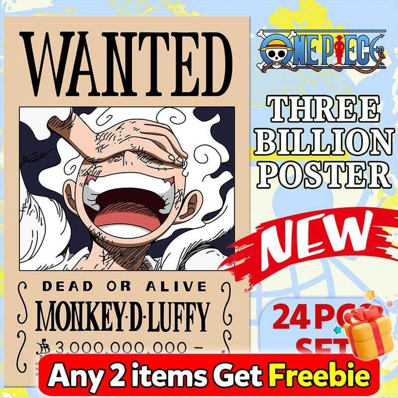 24Pcs One Piece Anime Latest Wanted Reward Poster Three Billion Luffy ...