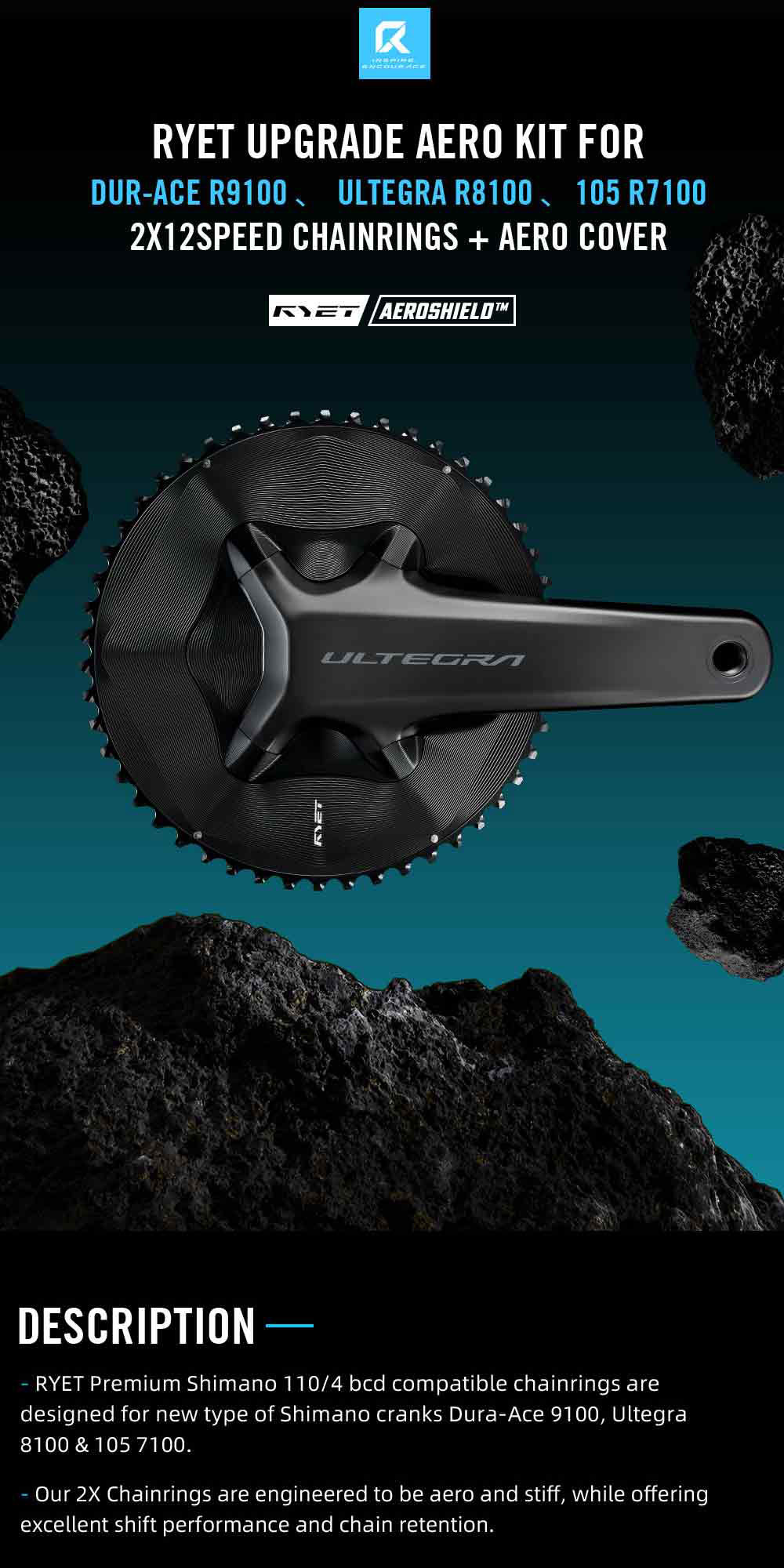 RYET Aero Design Road Chainring 3 Sizes 50-34T/52-36T/54-40T Compatible ...