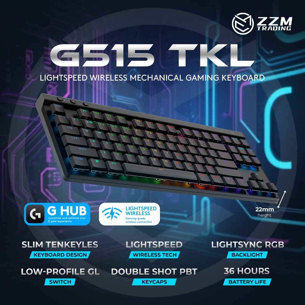 Logitech G515 TKL Lightspeed Mechanical Slim Tenkeyless RGB Wireless ...