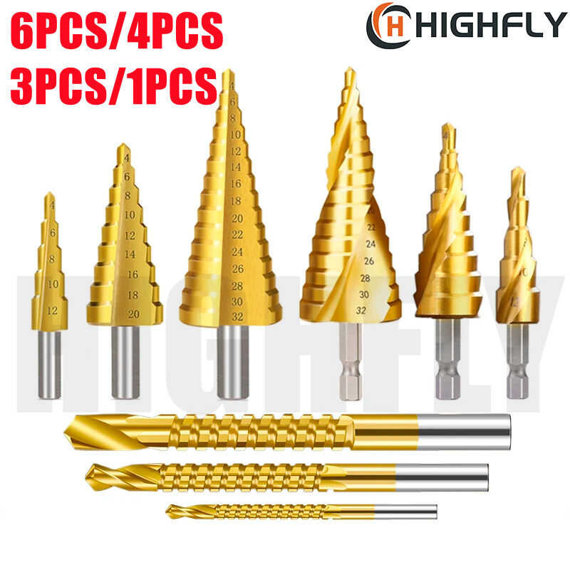 6Pcs/Set HSS Titanium Drill Bit 4-12/4-20/4-32 Mm Step Cone Cutting ...
