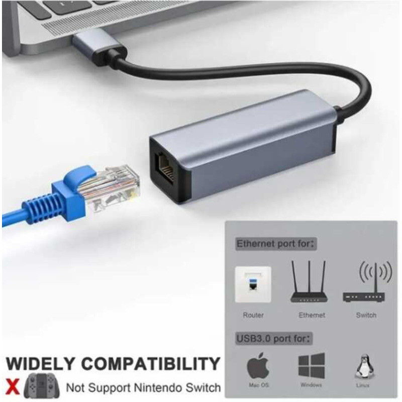 Type-C To Rj45 100 Mbps Lan Internet Cable Aluminum USB Type C Ethernet ...