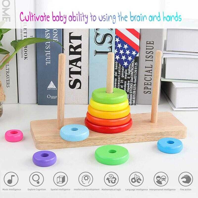 40B Baby Wooden Trap Tower Building Blocks Of Hanoi Tower Toys | Shopee ...