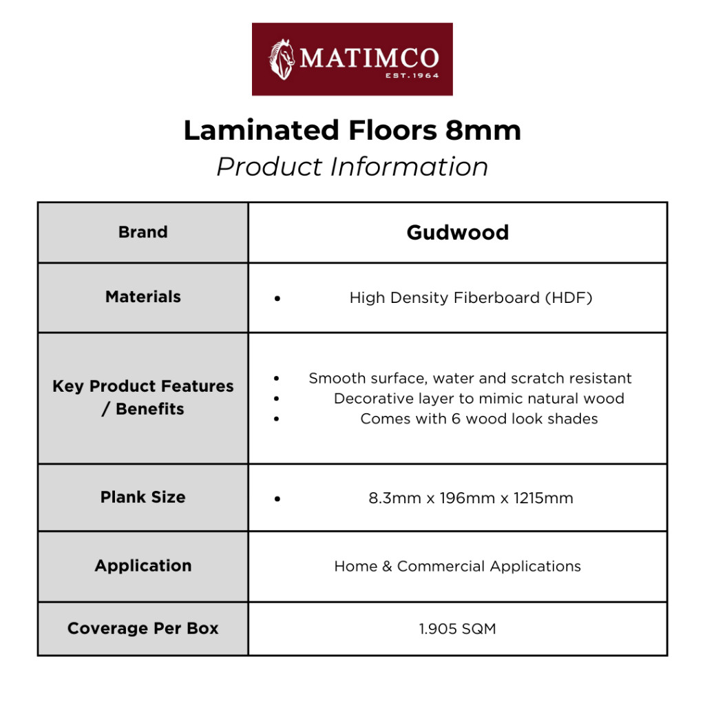 Matimco Inc. Gudwood Laminated Wood Floor 8mm (Box of 8) | Shopee ...