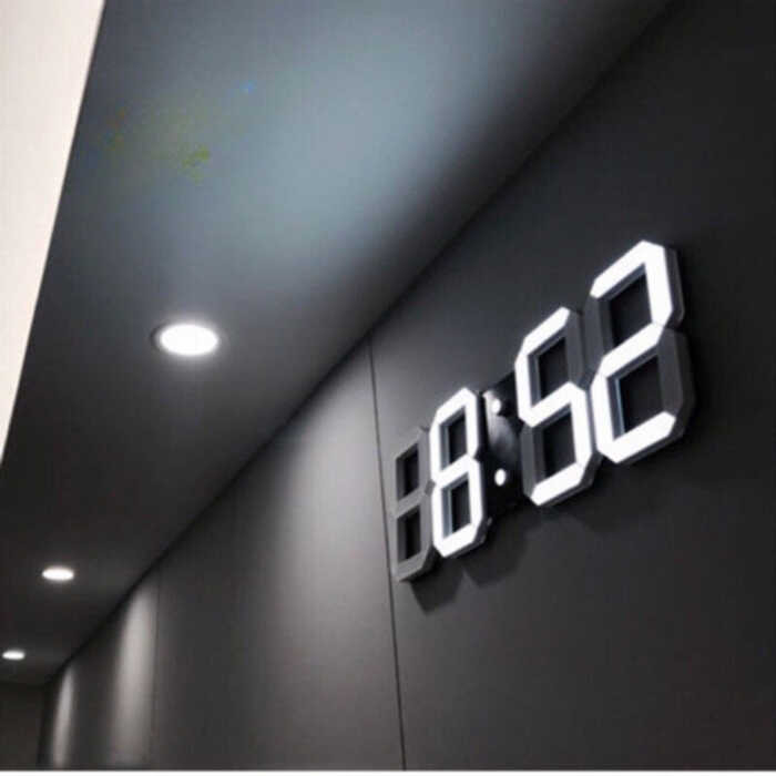 Modern Digital 3D White LED Wall Alarm Clock 12/24Hrs Multi-Function ...