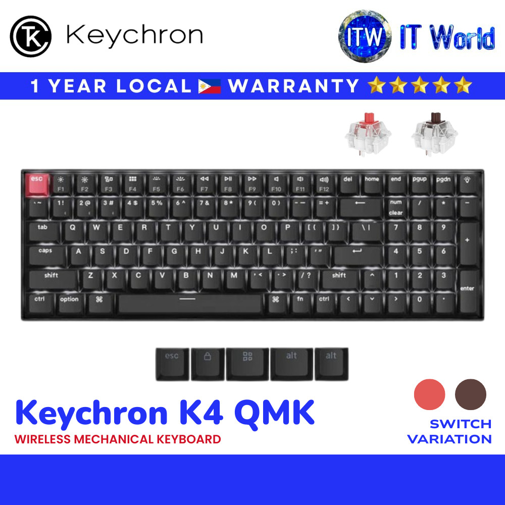 Keychron K4 QMK Wireless Mechanical Keyboard (Version 3) (Red/Brown ...