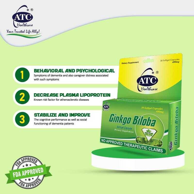 3 ATC Ginkgo Biloba 400Mg X 30'S (1 Box) Edible Brain Healthcare ...