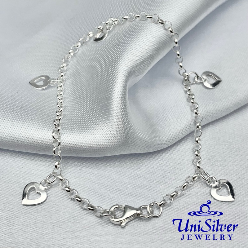 Unisilver 925 Sterling Silver Heart Charmed Bracelet (LB1502-1070 ...