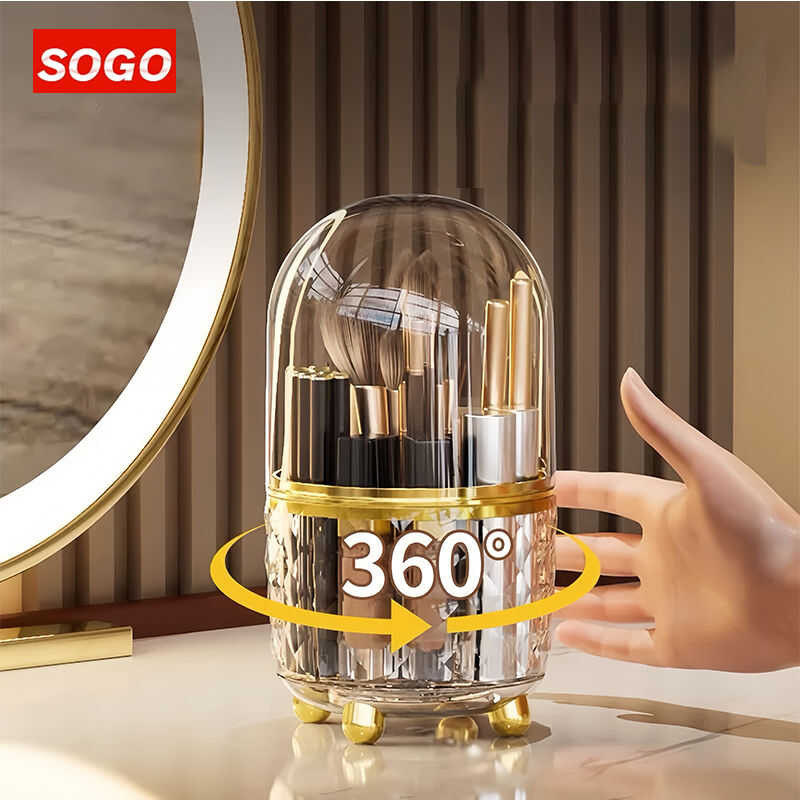SOGO 360° Rotating Makeup Brush Organizer Dustproof Bucket For ...