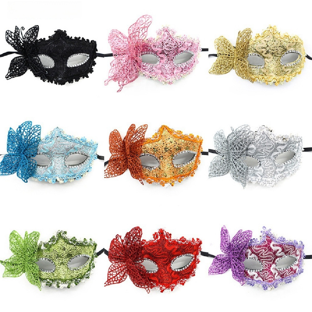 Venetian Half Face Mask with Holding Stick Butterfly Half Face ...