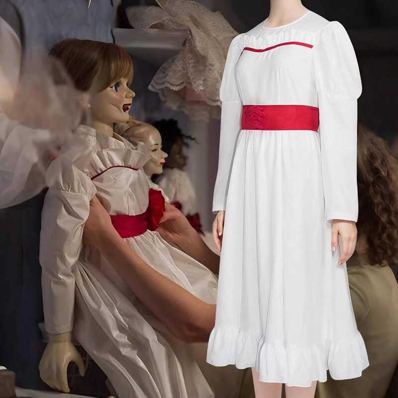 Halloween Doll Annabelle Cos Horror Movie White Cosplay Costume Dress ...