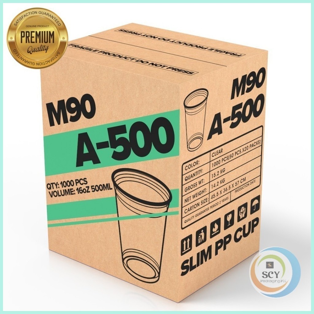 SCY PACKGING PH 【 1 BOX 】 PP Slim Cups 90mm 16oz 22oz 1000pcs ...