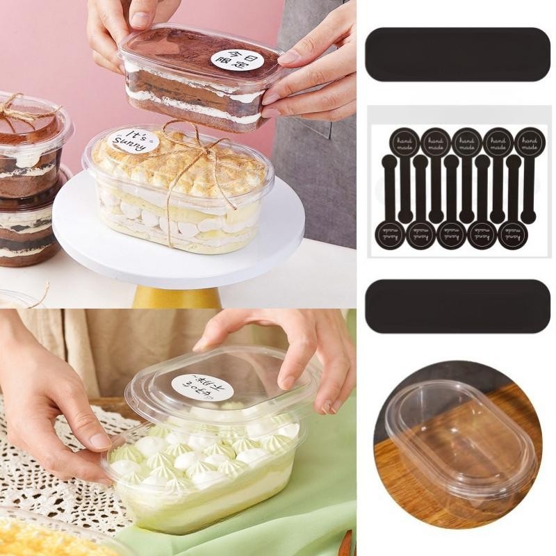 10pcs Oval Dessert Container Transparent Plastic Cup Square Dessert ...