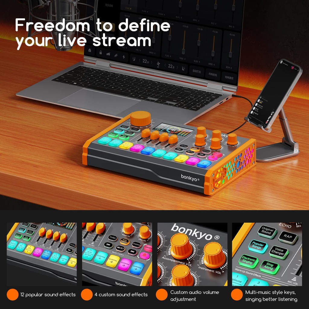 bonkyo Z10S Sound Card &AT300 Mic DJ Mixer 48V Microphone Set Custom ...
