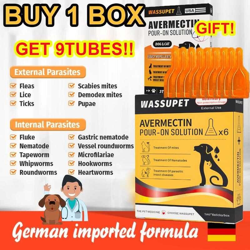 WASSUPET 9Tubes Avermectin Pour-On Solution & Cats And Remover Dogs ...