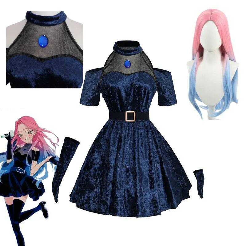 Xj Mizi Cosplay Anime Alien Stage Costume Wig Dark Blue Dress k Blue ...