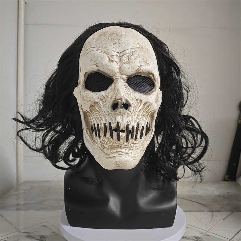 New Halloween Horror Skull Demon Latex With Wig Cosplay Party Creepy ...