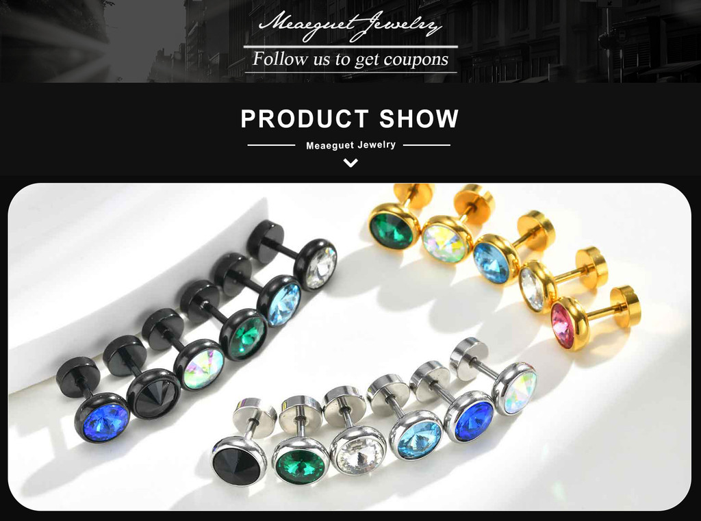 Green colored zircon earrings black/gold silver stainless steel ...