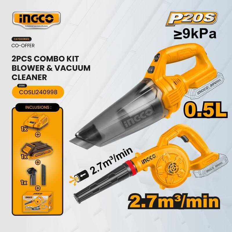 Ingco P20 Series Li-Ion 20V 2Pcs Combo Kit - Blower And Cordless Vacuum ...