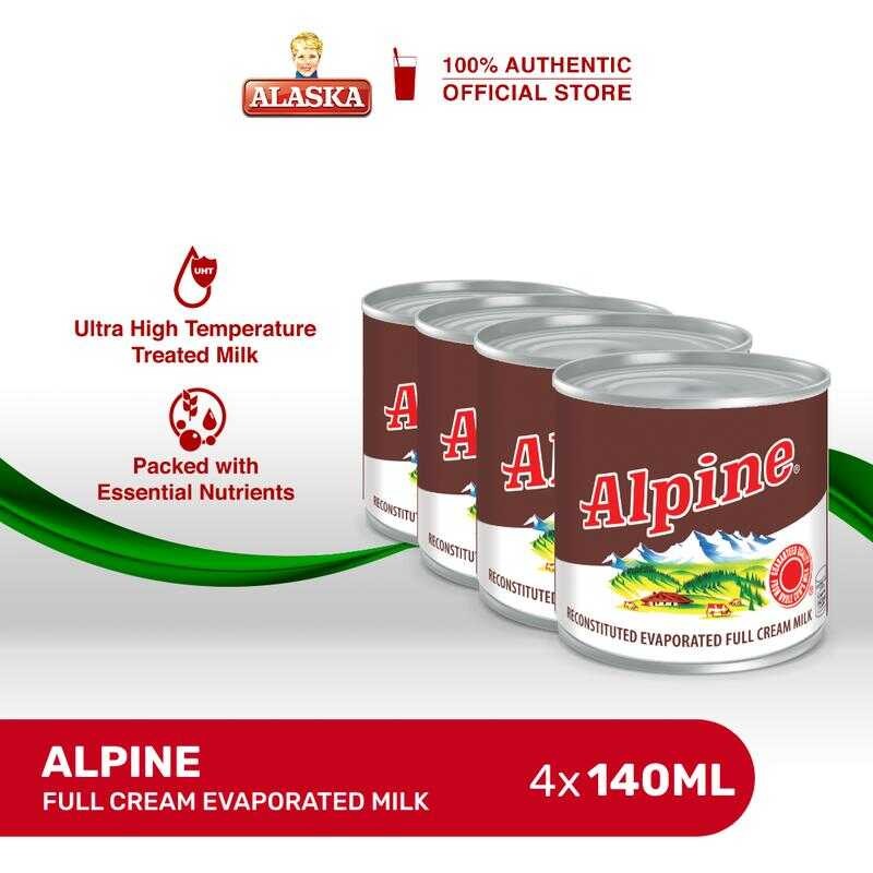 Alpine Full Cream Evaporated Milk 140Ml| Set Of 4 402 | Shopee Philippines