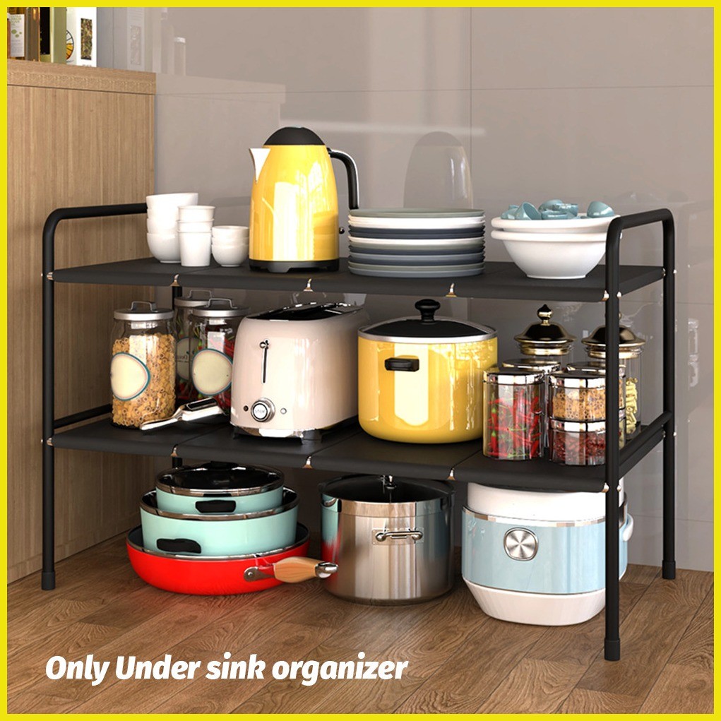 2 Tier Kitchen Sink Rack Retractable Stairs Multi-layer Spice Rack Pot ...