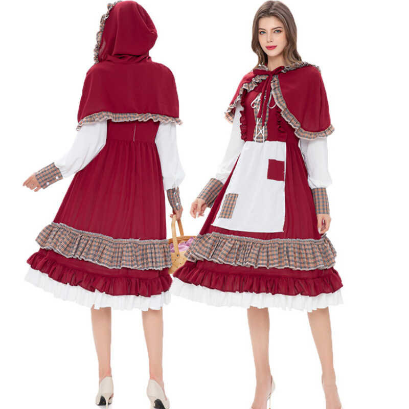 Halloween Adult Little Red Riding Hood Cosplay Costume Pastoral Manor ...