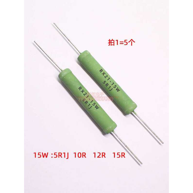 RX21 Wirewound Resistor 15W 5R1J/10RJ/12RJ/15RJ Ohm Green 5.1R/10R/12R ...