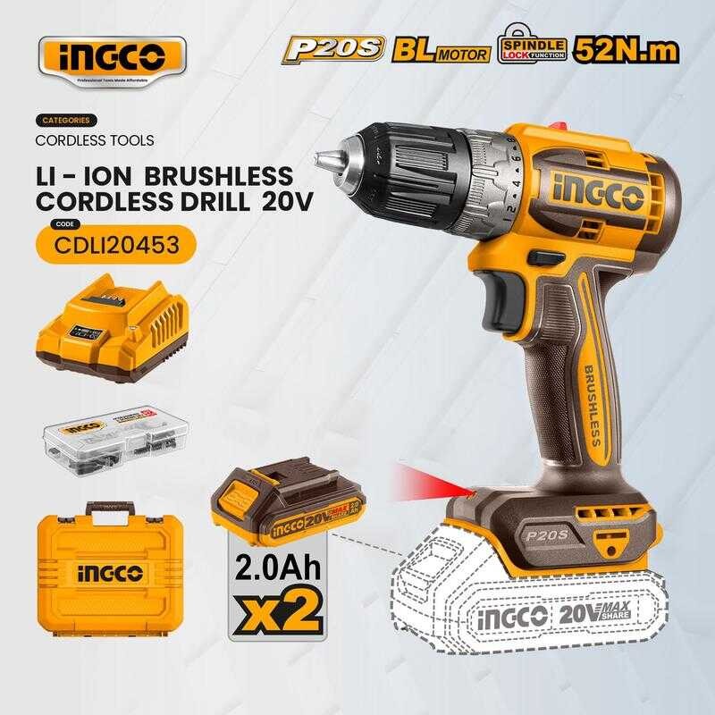 Ingco 20V Cordless Drill With Brushless Motor And Plastic Chuck ...
