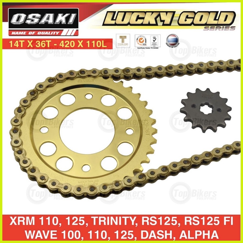 Osaki Lucky Gold Chain & Sprocket Set XRM, RS, Wave 100/110/125 ...